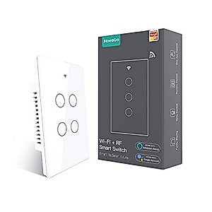 MoesGo WiFi Smart Wall Light Switch,Glass Panel, Multi-Control(3 Way), 2.4GHz Wi-Fi Touch Switches, Neutral Wire Required, Remote Control Smart Life/Tuya App, Work with Alexa, Google Home White 4 Gang