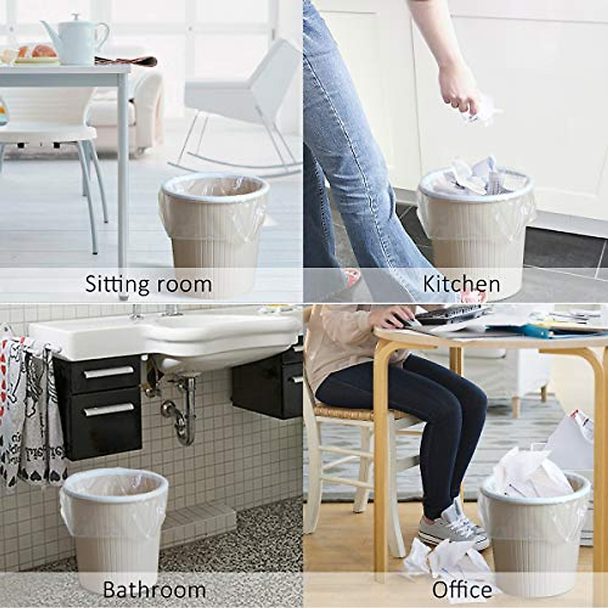 3 Gallon 330 Counts Strong Trash Bags Garbage Bags by Teivio, Bathroom Trash Can Bin Liners, Small Plastic Bags for home office kitchen (Clear)