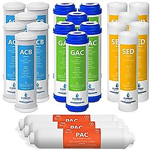 Express Water – 3 Year Reverse Osmosis System Replacement Filter Set – 21 Filters, Carbon GAC, ACB, PAC Filters, Sediment SED Filters – 10 inch Size Water Filters