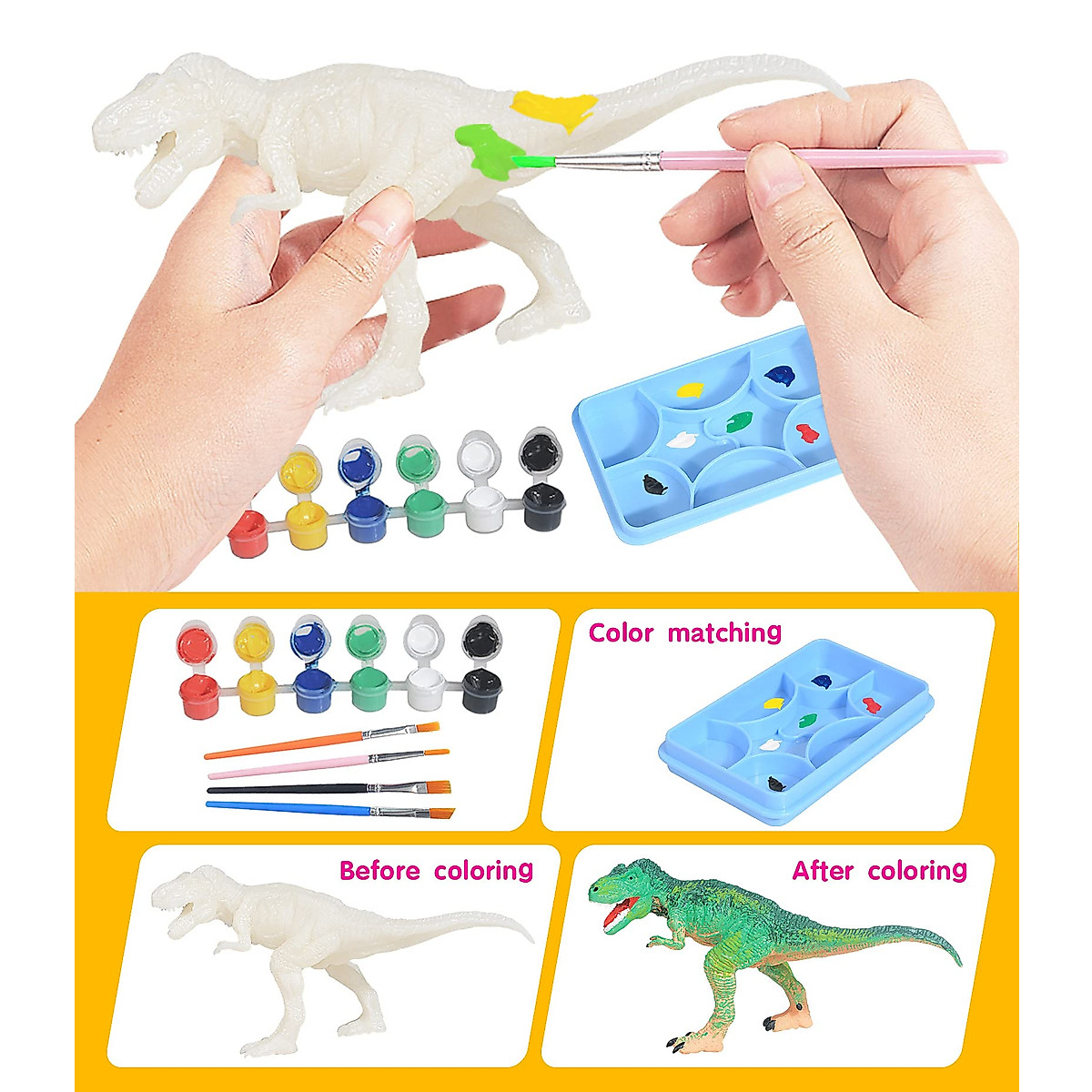 45 Pcs Dinosaur Painting Kit Toys for Kids Arts and Crafts Kit - Paint Your Own Dinosaur Toy Party Supplies Toy Dinosaur Figures W/Play Mat, Kid Paint Dino Toy Set Creativity Gift for Girl Boy Age 3+