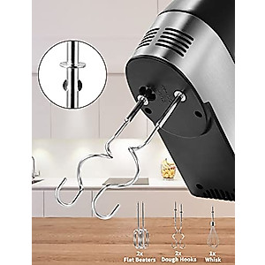 Hand Mixer Electric 5-Speed Handheld Kitchen Mixer for Cake, Egg White, Yeast Dough, Include 5 Stainless Steel Accessories, (2 Beaters, 2 Dough Hooks & 1 Whisk), with Eject/ Turbo Function, 450W Peak