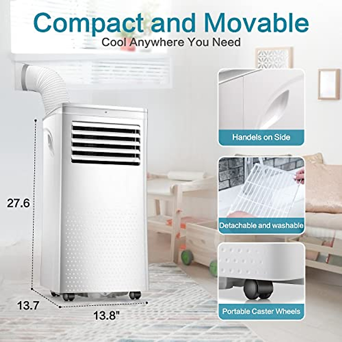 Kismile Portable Air Conditioners 8,000 BTU,Cooling, Dehumidifier & Fan 3-in-1,Air Conditioner Portable with Remote Control, Quiet AC Unit for Room/Office