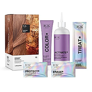IGK Permanent Color Kit COPPER COLA - Dark Coppery Blonde 7C | Easy Application + Strengthen + Shine | Vegan + Cruelty Free + Ammonia Free | 4.75 Oz