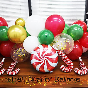 GuassLee Christmas Balloons Garland Arch Kit - Red Green Gold Confetti Balloons with Candy Mylar Balloon for Christmas Holiday Candy Theme Baby Shower Birthday Xmas Party Decorations, 101 Pack