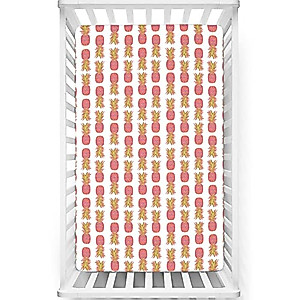 Pineapple Themed Fitted Crib Sheet,Standard Crib Mattress Fitted Sheet Ultra Soft Material-Great for Boy or Girl Room or Nursery,28“ x52“,Multicolor