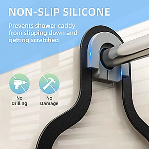 Kadolina Bathroom Hanging Shower Organizer, Over Head Shower Caddy Shower Storage Rack Basket with Hooks for Razor and Sponge Rustproof, Black [Patented]