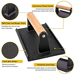 Jarquia 2PCS Bacon Press for Griddle, Round Cast Iron Grill Press for Flat Top Grill, Rectangular Hamburger Smasher for Griddle, Food Meat Press for Steak, Sandwich, Nonstick Pan