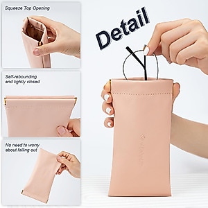 V-LAFUYLIFE Glasses Case Soft 2 Pack - Portable Leather Squeeze Top Eyeglass Case Anti-Scratch Soft Sunglasses Case for Women.(Pink/Blue)
