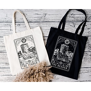 The Reader Tarot Card Tote Bag - Reading Bookish Cotton Tote Bag, Book Bag, Library Canvas Tote Bag (Natural)