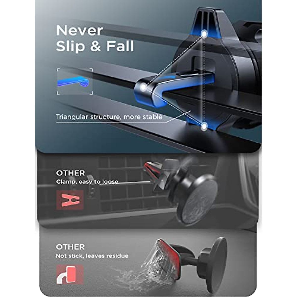 LISEN Car Phone Holder [Anti-Slip Silicone Design] Universal Vent Phone Mount for Car with Acrylic Clear Material Car Mount for iPhone 14 13 12 11 X XR Pro Max Mini 8 7 6 Plus and More