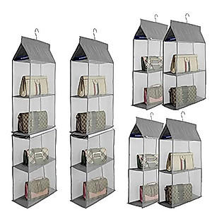 Jucoan 2 Pack Detachable Hanging Handbag Purse Organizer for Closet, Breathable Mesh Purse Storage Holder with 4 Large Mesh Shelves for Wardrobe Closet, 52”X 15.8”, Grey
