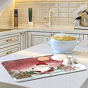 xigua Christmas Santa Claus Dish Drying Mat for Kitchen Counter,Texture Ultra Absorbent Reversible Microfiber Dishes Drying Rack Pad Heat-resistant Mats 16x18in