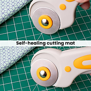 WA Portman Rotary Cutter Set & Cutting Mat for Sewing - 45mm Rotary Cutter for Fabric & 5 Blades - 24x36 In Fabric Cutting Mat - 6x24 In Acrylic Ruler for Cutting Fabric - Rotary Cutter and Mat Set