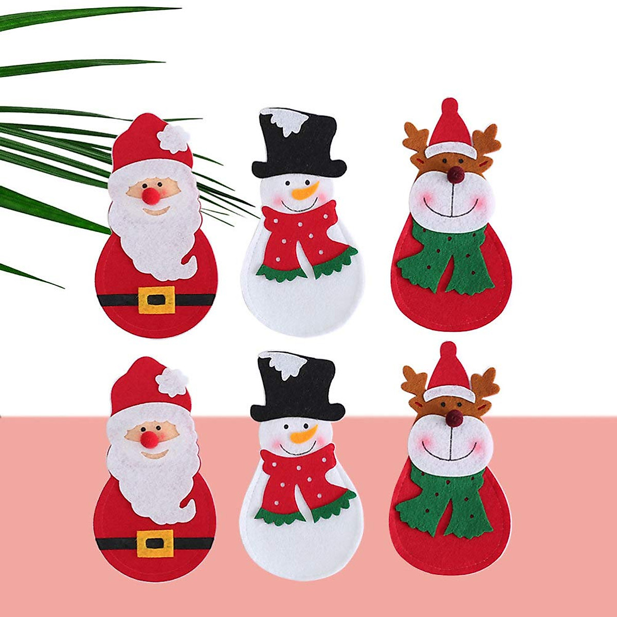 Amosfun 6pcs Christmas Silverware Holder Pockets Santa Snowman Reindeer Knives Forks Bags Cutlery Holders Pockets Christmas Table Decorations
