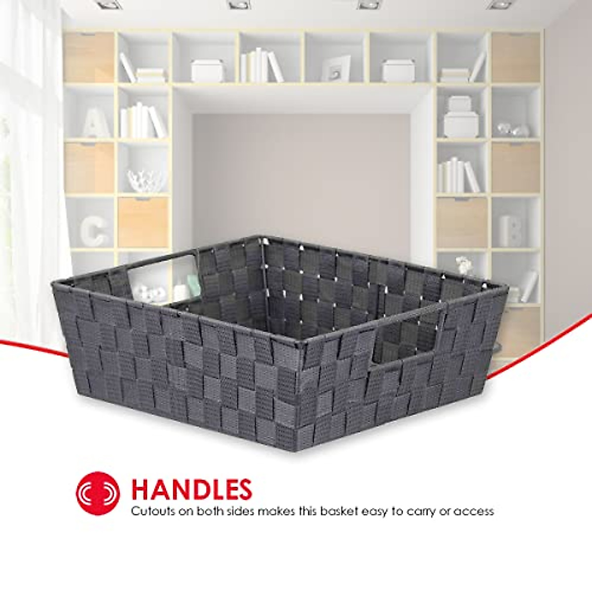 Home Basics Basket Non-Woven Strap BIN Gray LRG, Large, Grey