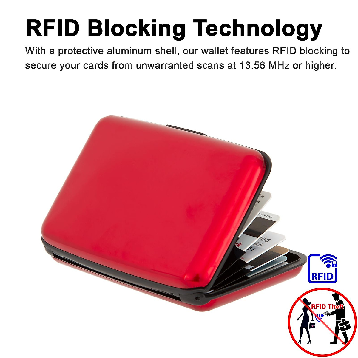 Kaabao Credit Card Holder, RFID Blocking Metal Card Wallet for Women Men Slim ID Card Holders Protector Aluminum Business Hard Case (Red)