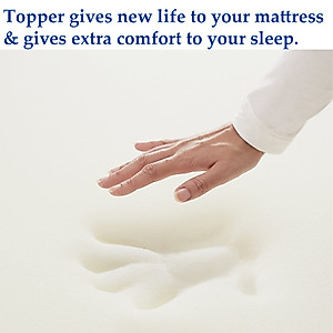 Nutan Breathable Design 1-inch Mattress Foam Topper with Luxurious Softness | Soft Bed Toppers for Back Pain, Orthopedic Support for Better Sleeping, Help Maintain Accurate Posture, Full, White