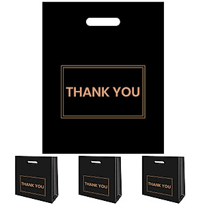 Belinlen 100Pcs 12x15 Inch Thank You Bags for Small Business Plastic Retail Shopping Bags for Stores, Boutique, Party, Gift, Clothes, and More Reusable Plastic Thank You Bags (Black, 2.36mil Thickness)