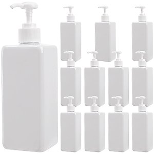 Okllen 12 Pack 16 Oz Plastic Pump Bottles, Empty Refillable Container Liquid Soap Dispenser for Shampoo, Lotion, Cleaning Products, Kitchen, Bathroom, White Square