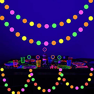 UNIIDECO Neon Paper Circles Garland Rave Black Light Birthday Decorations, Glow in The Dark Party Supplies, UV Blacklight Reactive Decoration Room Decor, Hanging Circle Dots Streamers Wall Backdrop