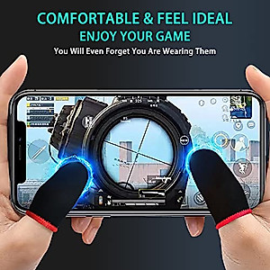 30 Pack Mobile Phone Gaming Finger Sleeves, Nuozme Finger Sleeves Fit All Touchscreen Devices, 0.15mm Nanofibers, Smooth Feel, Anti-Sweat, Extremely Thin, Zero-Seam Design,Red, Yellow and Blue Edge