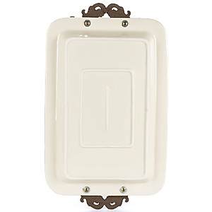 23.75-Inch Long Cream Ceramic Tray with Acanthus Leaf Styled Metal Handles