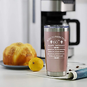 COFOZA 1963 Inspiration 60th Birthday Gift for Man Woman 20 Ounce Double Wall Insulted Rose Gold Stainless Steel Tumbler 60 Years Old Birthday Anniversary Present