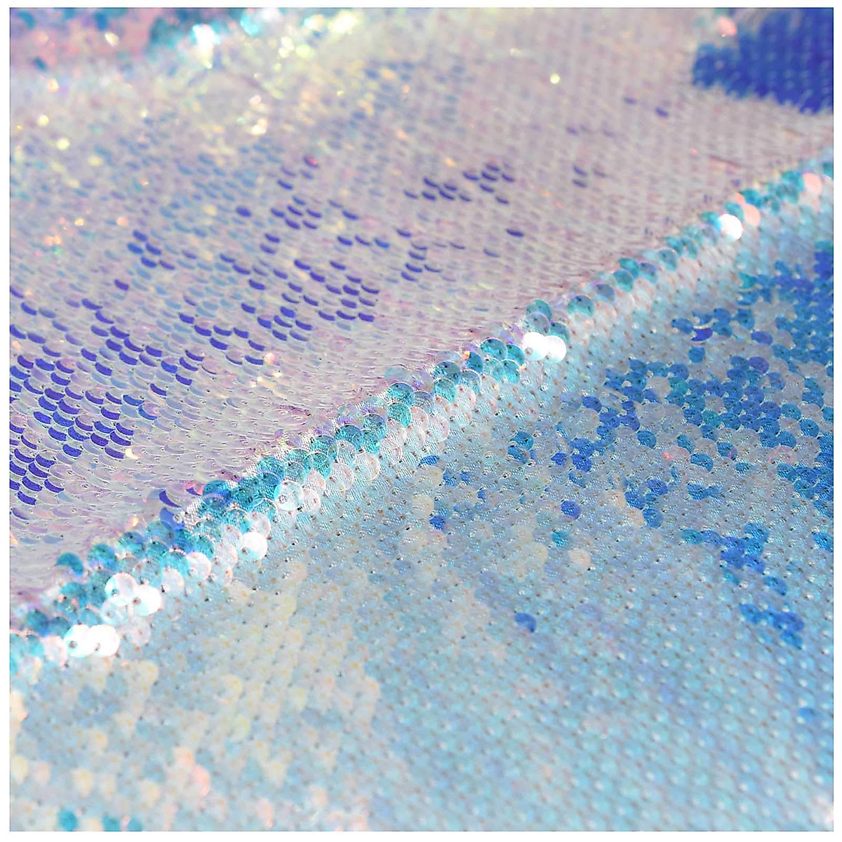LQIAO 0.5Yard Tansparent Iridescent Pink Mermaid Sequin Fabric Lace Two Tone Flip Up Reversible Sequin Fabric for Evening Wedding Dress Decoration