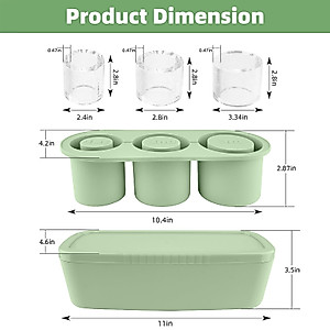 Fu Store Ice Cube Tray for Tumbler Cup 30-40 oz Tumbler 3pcs Silicone Ice Cube Molds With Lid and Bin for Chilling Cocktails Whiskey Drinks Juice Coffee Easy Fill and Release Ice Maker(Green, 40 oz)