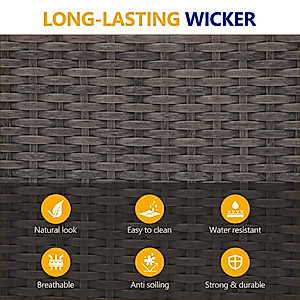 RoyalCraft 4 Piece Outdoor Patio Furniture Set, All-Weather Rattan Wicker Sectional Sofa Set with Glass Coffee Table, Outdoor Conversation Set for Balcony Backyard Porch, Blue Cushion