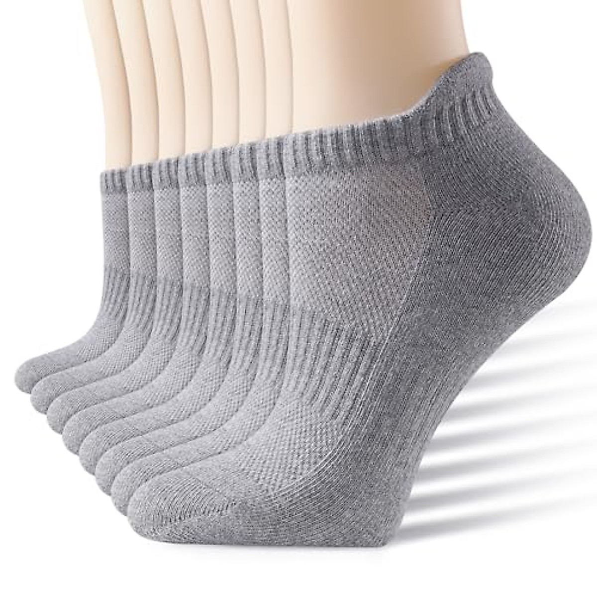 IDEGG 8 Pairs Ankle Performance Athletic Running Socks Low Cut Sports Tab Socks for Women and Men (Grey, Women Size:8-12)