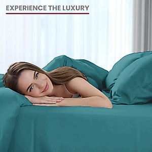 Lux Decor Full Sheet Set - 6 PC Brushed Microfiber Bed Sheets 16 Inches Deep Pockets - Embroidered & Plain Pillowcases - Hotel Luxury Sheets Full Size Bed Set - Soft Bedding sheets (Teal)
