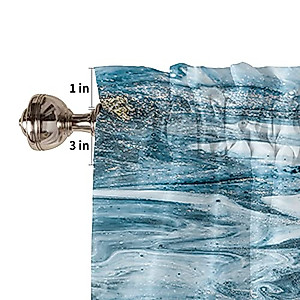 SSEVITEY Room Decorative Valances with Rod Pockets Marble Liquid Abstract Art Window Valance Curtains Blue White Gold Gradient Treatment 2 Panels Drapes for Kitchen Living Room Bathroom
