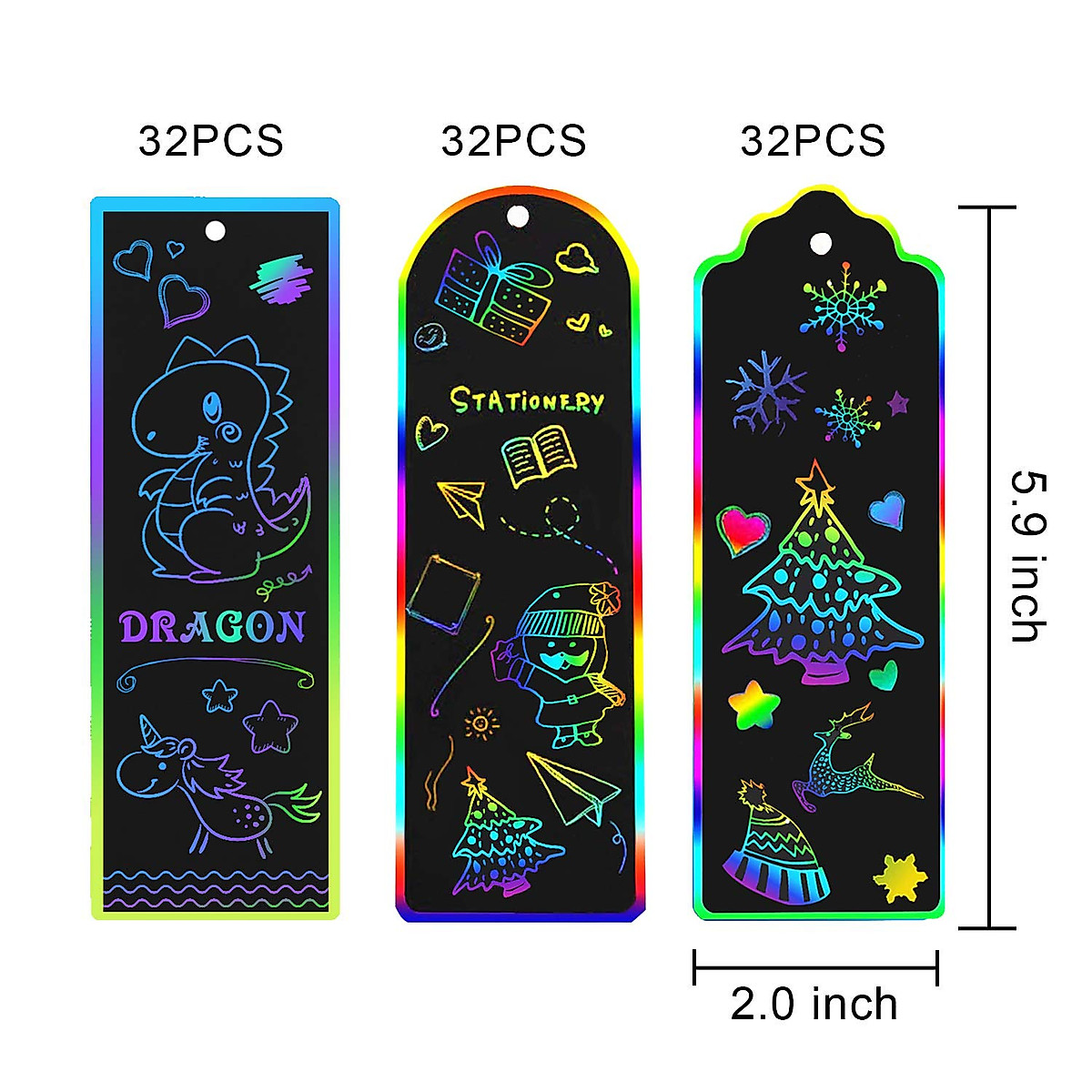 AUGSUN 96 Set Magic Scratch Rainbow Bookmarks Making Kit for Kids Students Christmas Party Favor Scratch Paper DIY Bookmarks Bulk with Bamboo Stylus (Regular)