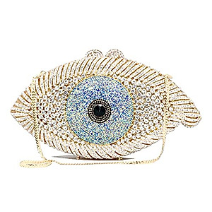 Chaliwini White Evning Bag Evil Eye Designer Bridal Clutch Purses for Women Rhinestone Prom bags Glitter Handbag (White)