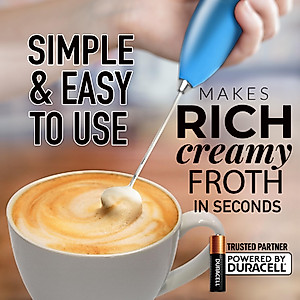 Zulay Kitchen Milk Frother Wand (2 Duracell Batteries Included) - Handheld Milk Frother - Easy-Clean Milk Frother Wand & Drink Mixer - Electric Coffee Frother for Frappe, Matcha - Metallic Blue