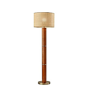Adesso 3329-15 Napa Floor Lamp, 62.25 in, 150W, Walnut Rubber Wood w/Antique Brass Accents, 1 Floor Lamp