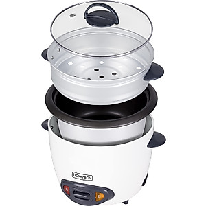 Dominion 6-Cup Cooked (3 Uncooked) Electric Rice Cooker with Removable Nonstick Pot & Food Steamer, One Touch Operation, Warm Mode, With Measuring Cup & Spatula & Recipe Book, Perfect For Rice, Soups, Stews, Grains, Oatmeal - White