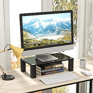 5Rcom Dual Computer Monitor Stand Riser, 2 Pack Height Adjustable Monitor Stand with Tempered Glass, Stackable Desktop Monitor Risers for 2 Monitors, PC, Under Monitor Desk Organizer, Black