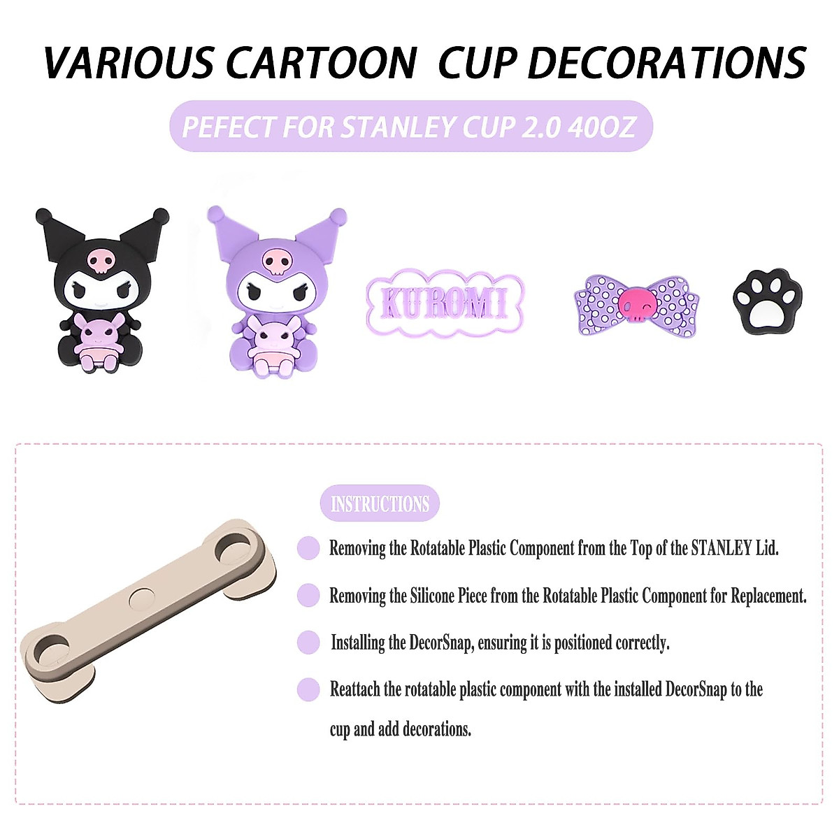 Stanley Cup Accessories Set Including 2 Pcs Silicone Spill-Proof Stoppers 1Pcs Decorsnap 7 Pcs Cup Decorations and 3 Pcs Straw Cover for 10MM Straws Compatible with Stanley 40oz Tumbler (Devil)