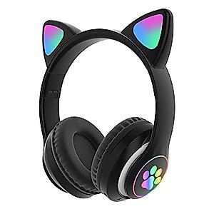 TOKANI Kids Headphones, Bluetooth Wireless Headphones for Kids Teens Adults, Over-Ear Bluetooth Headphones with Microphone, Cat Ear Headphones for Girls Women (Black)