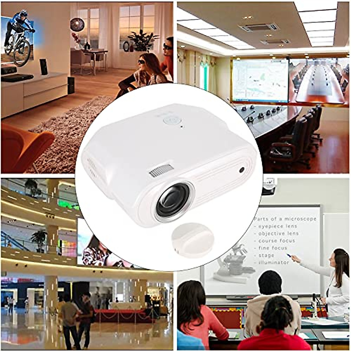 Movie Projector, Portable Video Projector 1080P, Home Movie Projector Compatible with TV BoxHDMIVGAUSBLaptopSmart Phone (US Plug)