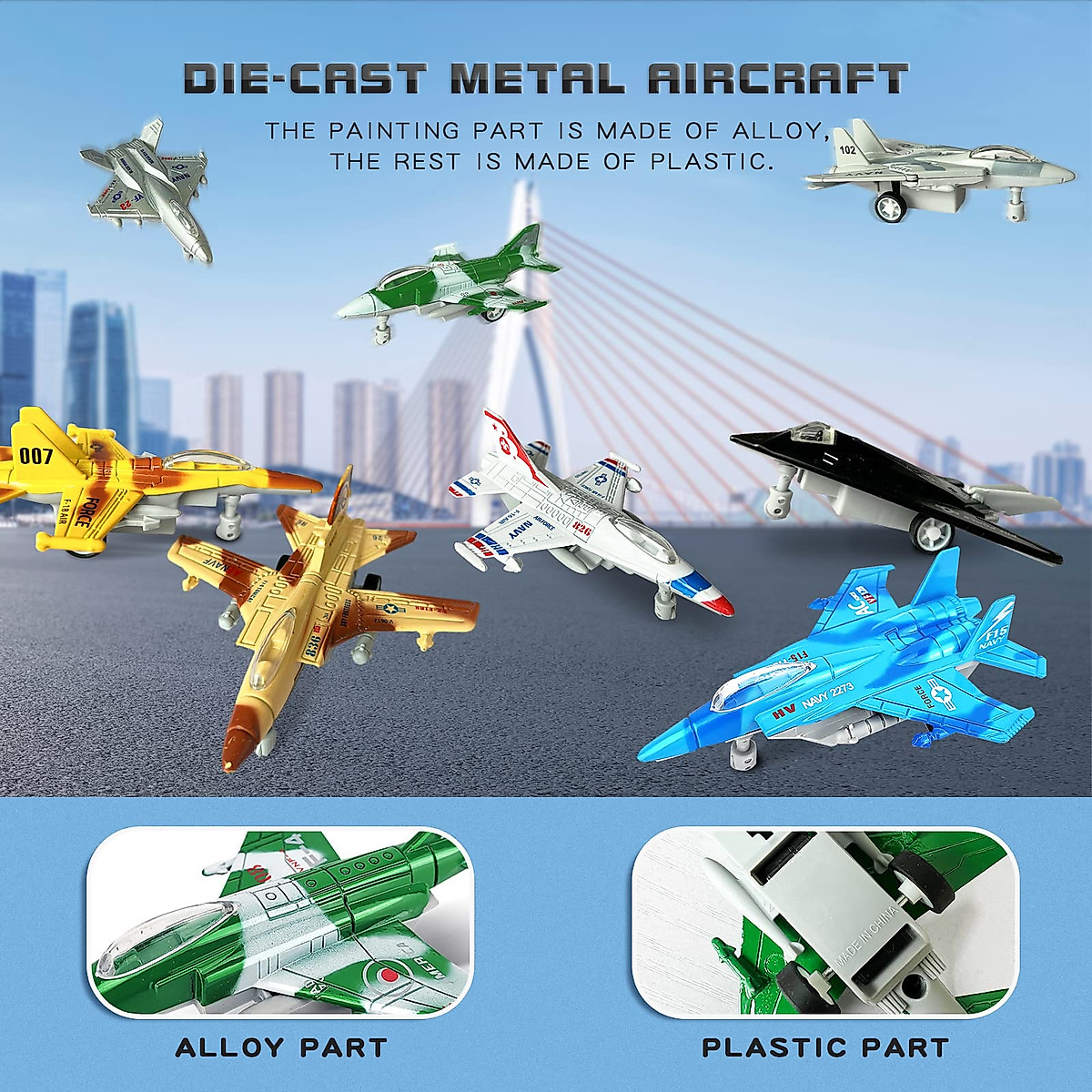 OTONOPI Fighter Jet Toy Model Airplane Playset Aircraft Plane Military Air Force Set Diecast Pull Back Toy Planes F-15 F-16 F-18 Model Birthday Gift for Boys Toddler Kid Girl Age 3+ Party Favor 8 Pack