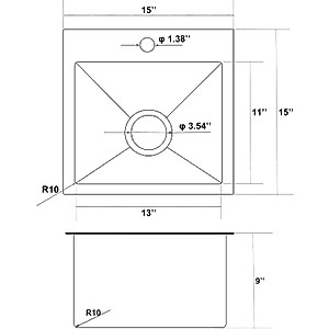 Comllen 15 x 15 inch Top-mount Stainless Steel Drop in Bar Sink, Single Basin Small Kitchen Sink for Outdoor Wet Bar Prep RV Yard Office Laundry Utility with Drain