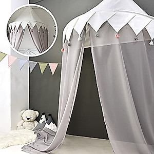 BEIOUDEXIN Bed Canopy for Girls Bed, Kids Children Mosqutio Net Bedding Decor Princess Nusery Play Reading Room Cotton Hanging Tent Indoor Decorations (Tassels)