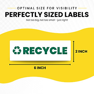 Trash Recycle Stickers – Heavy-Duty Trash Bin Labels - 3-5 Year Indoor/Outdoor Rated - Weather Proof, Ultra Durable - USA Made (6x2 inch), 10 Labels of Each, 20 Total