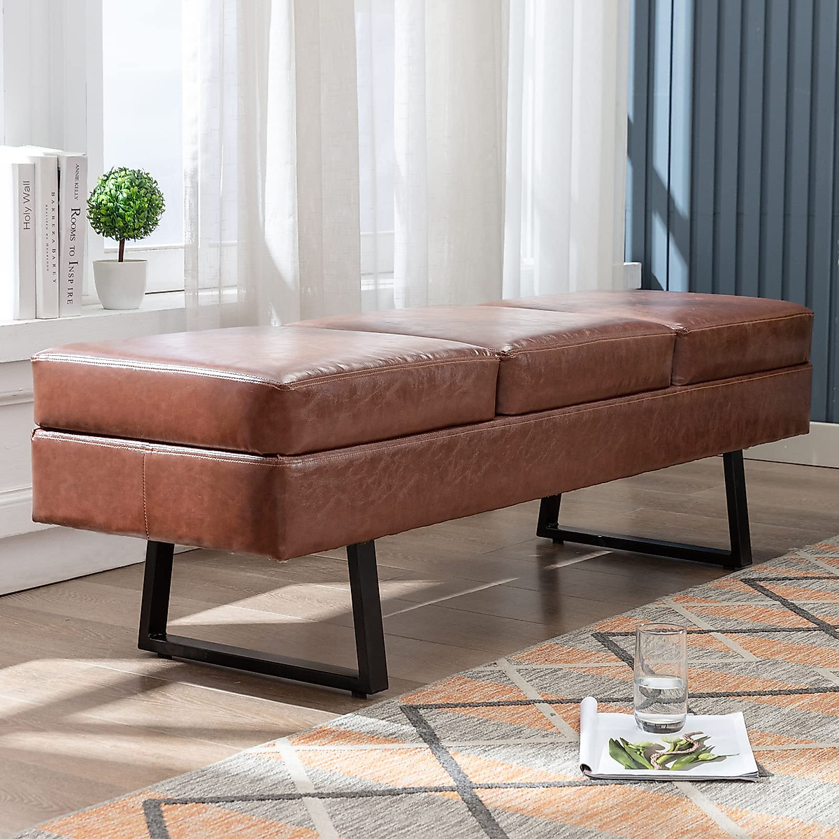 TTGIEET Waiting Room Chairs Office Guest Reception Bench, Faux Leather Lobby Chairs Salon Furniture Conference Room Chairs for Beauty Barber Barbershop (Brown)