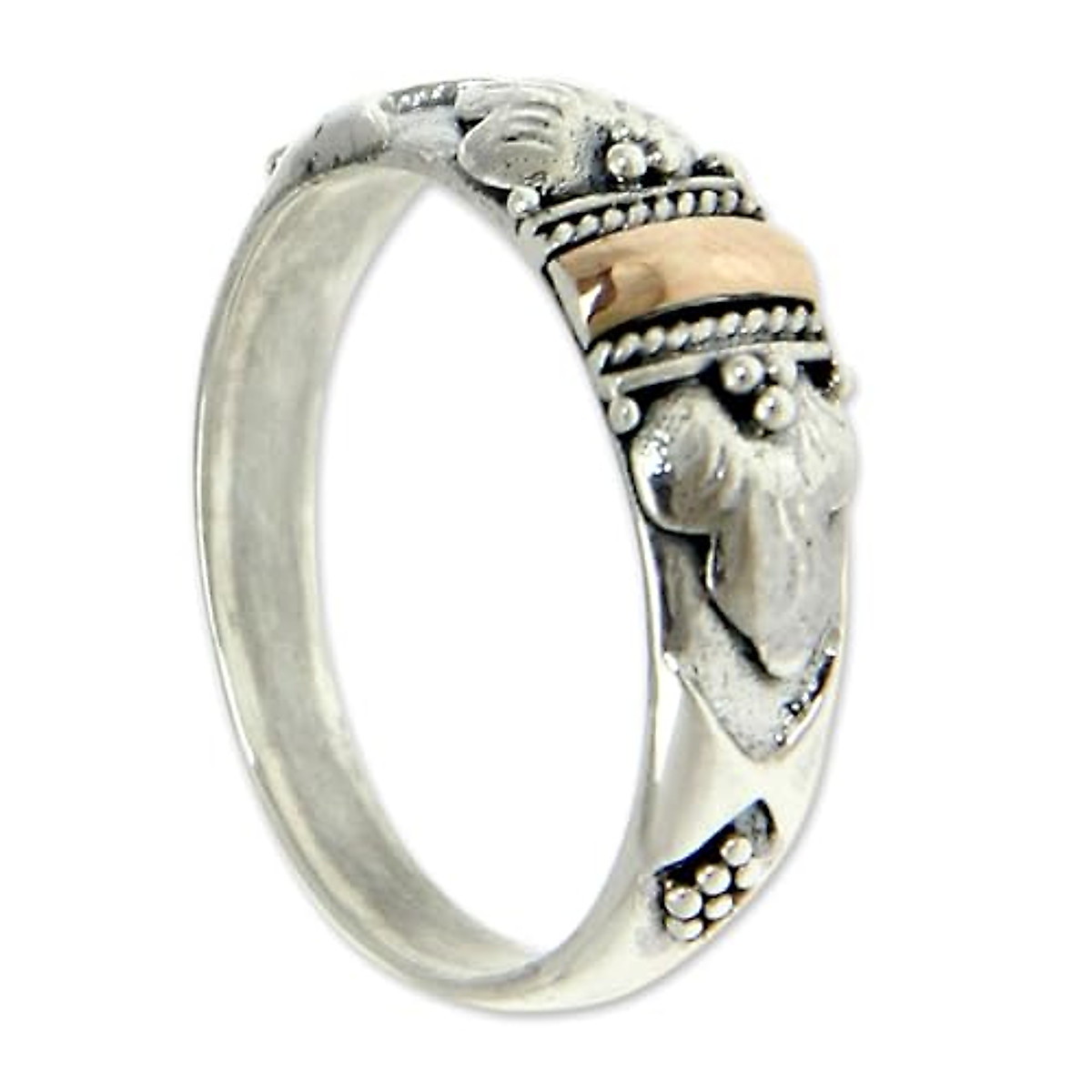NOVICA Artisan Handmade .925 Sterling Silver Gold Accent Band Ring 18k Indonesia Floral 'Frangipani Aura'