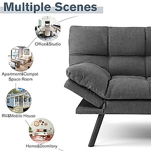 DUMOS Futon Sofa Bed, Sleeper Convertible Futon Couch, Memory Foam Couch Convertible Loveseat for Living Room, Apartment, Studio, Grey