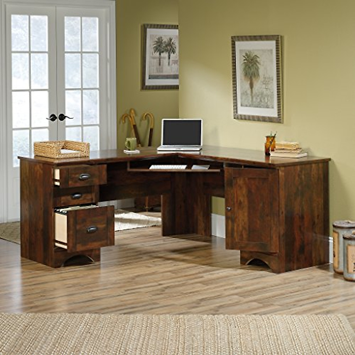 Sauder Harbor View Corner Computer Desk, Curado Cherry finish